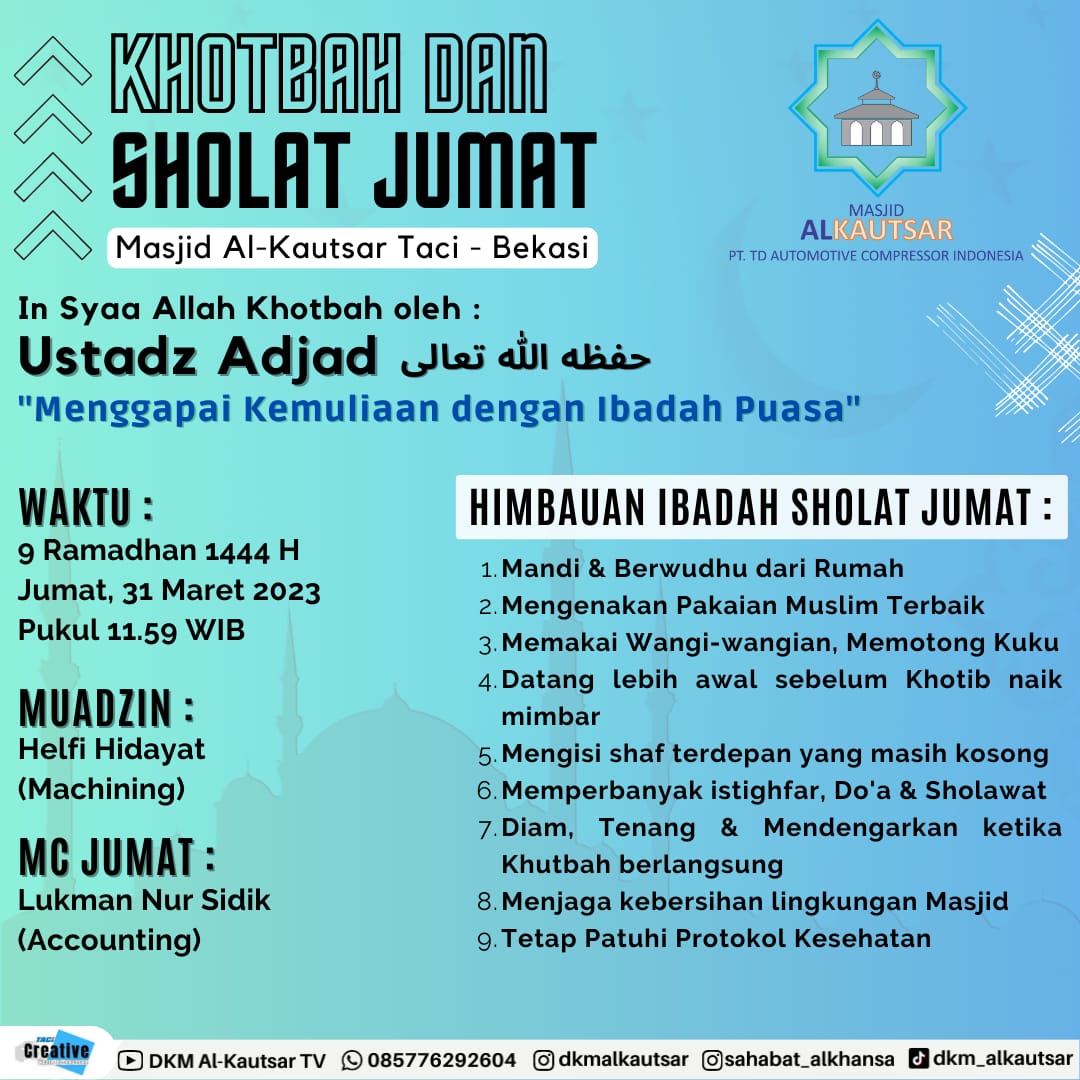 Jadwal Petugas Shalat Jum'at 31 Maret 2023